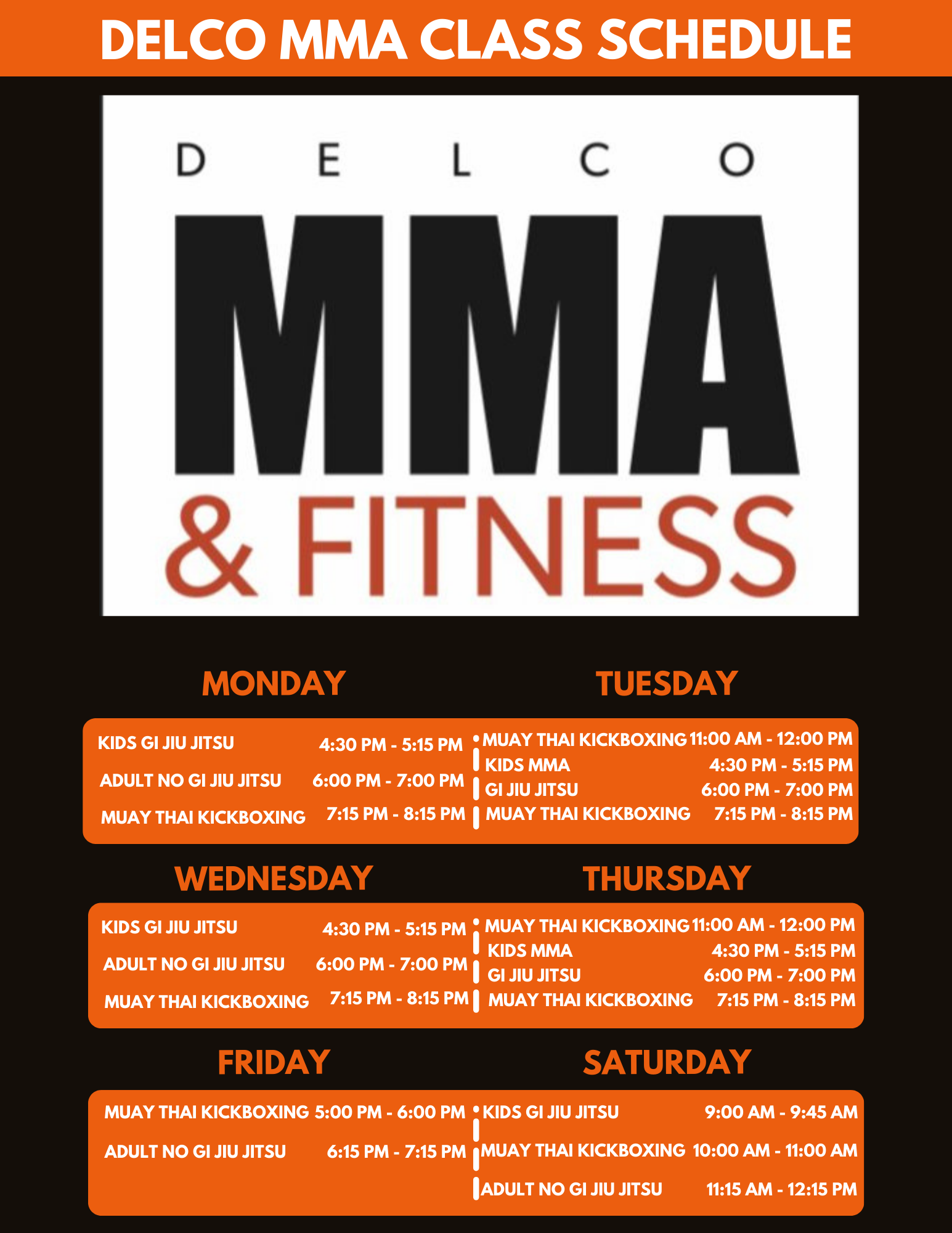 Schedule - DELCO MMA & FITNESS
